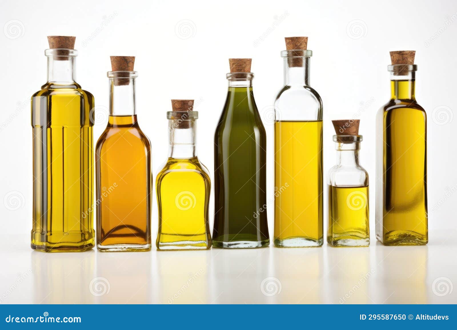 Different Types of Oil Bottles in a Lined Row Stock Photo - Image of ...