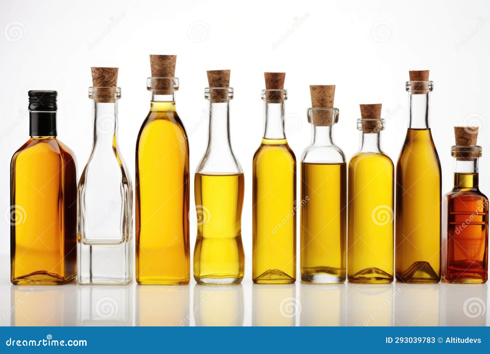 Different Types of Oil Bottles in a Lined Row Stock Illustration ...