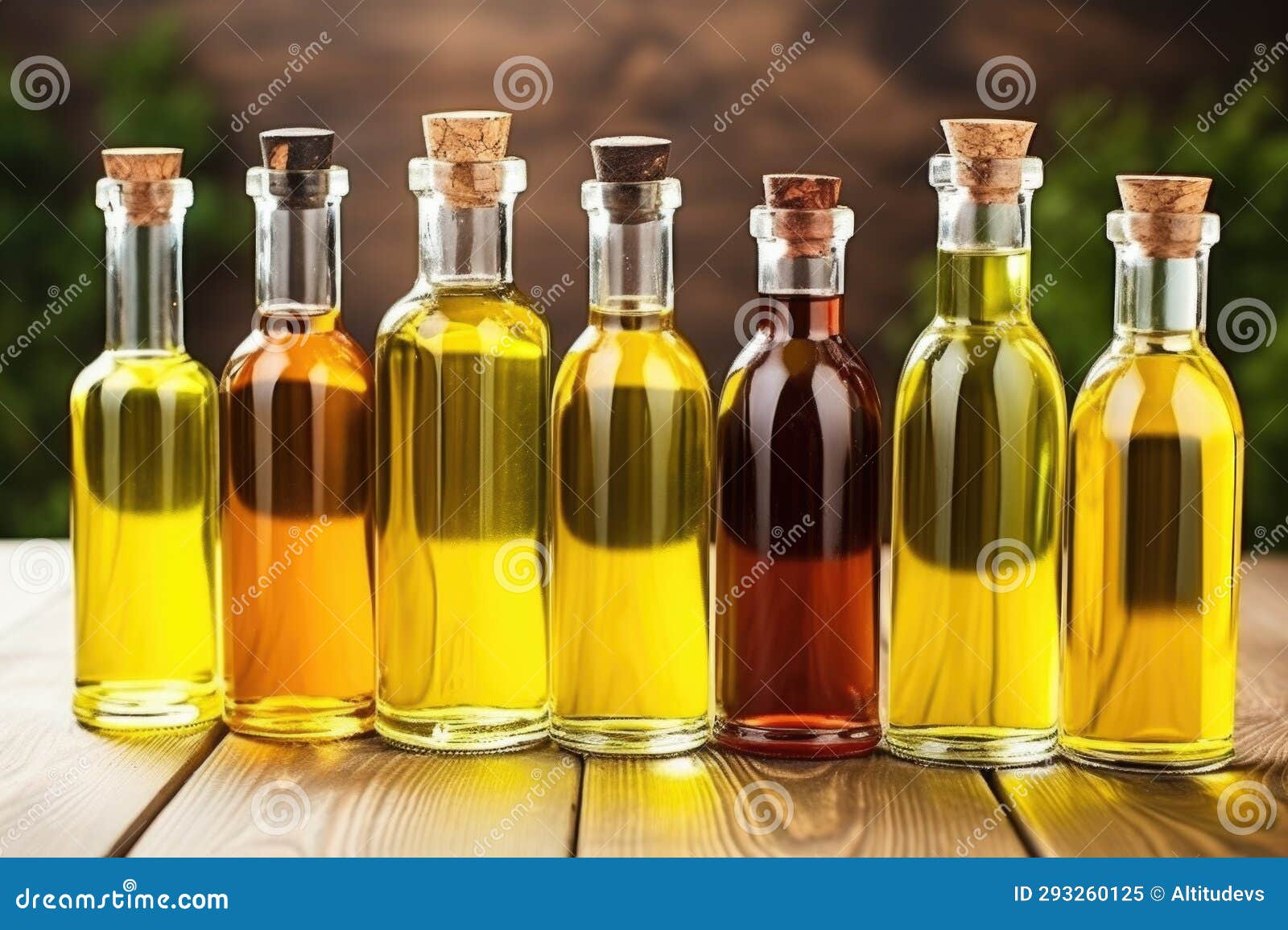 Different Types of Oil Bottles in a Lined Row Stock Image - Image of ...