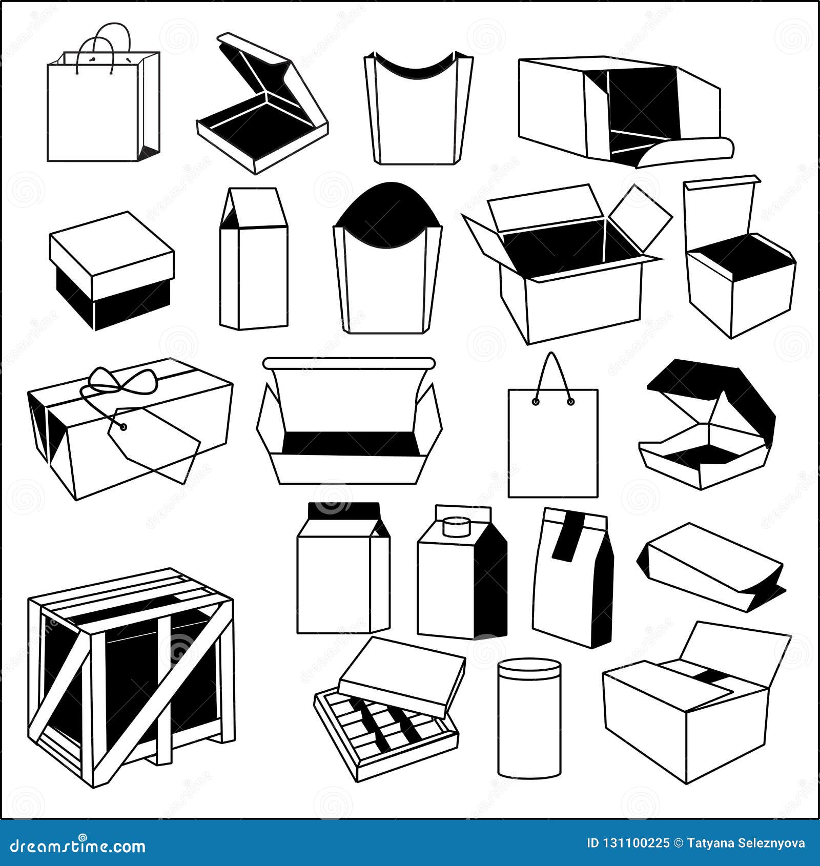 Different Types of Packages Box Crate Bag Cylinder Drawer Stock ...