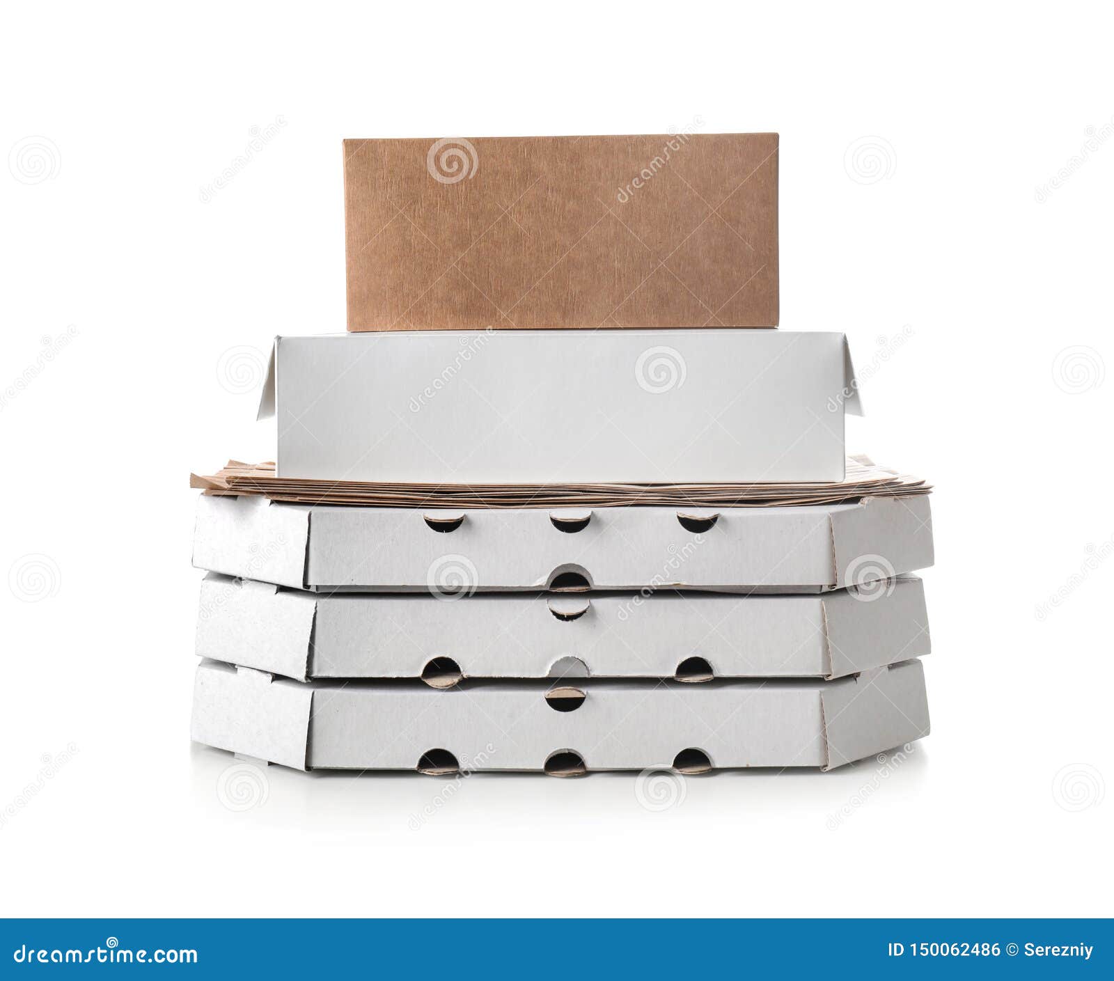 Different Types of Packages on White Background. Food Delivery Service ...