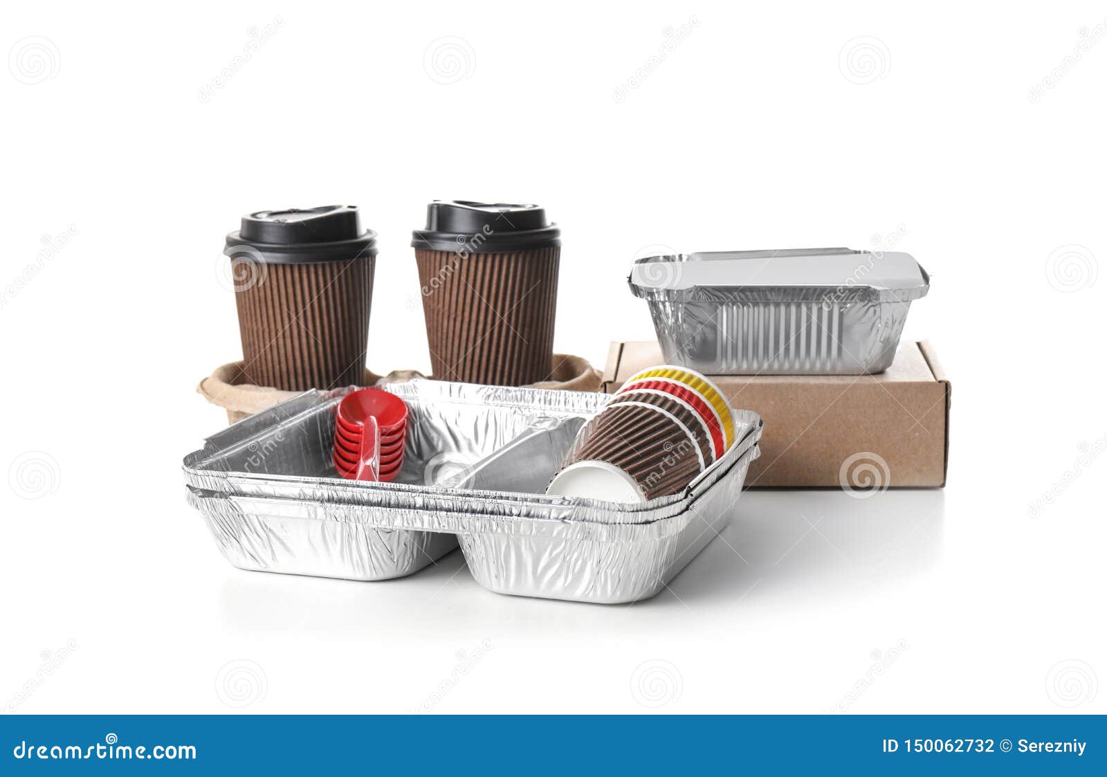 Different Types of Packages on White Background. Food Delivery Service ...