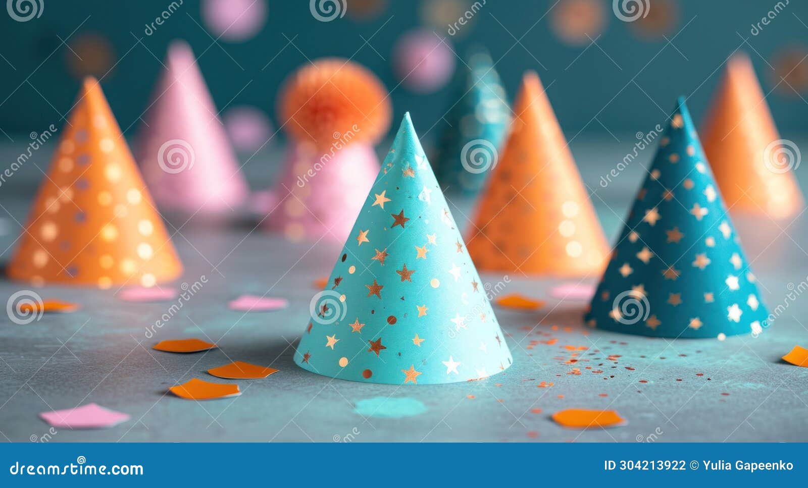 Different Types of Paper Party Hats Lying on Top of Table Stock ...