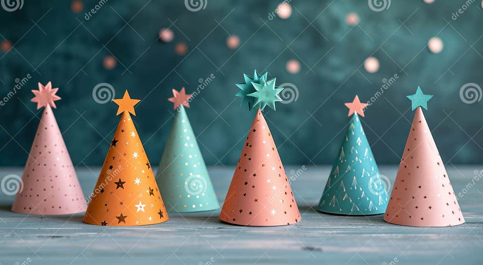 Different Types of Paper Party Hats Lying on Top of Table Stock Image ...