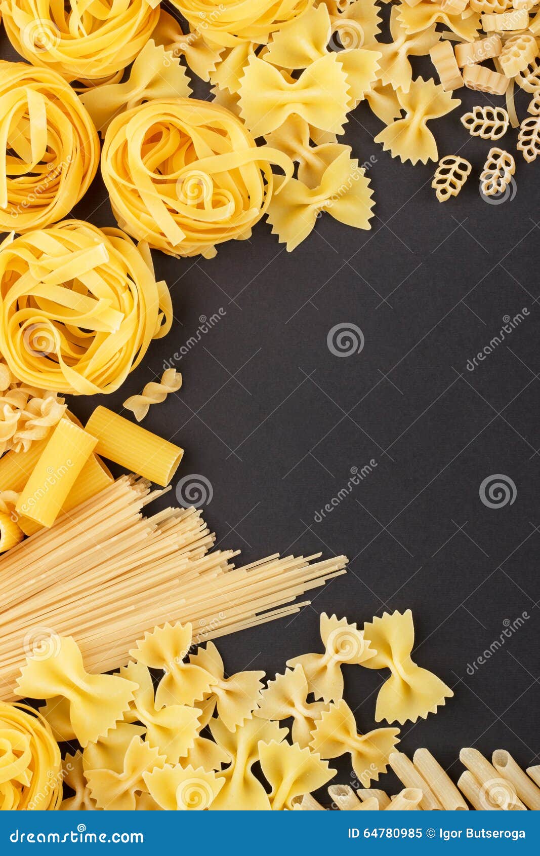Different Types of Pasta on the Black Background Stock Image - Image of ...