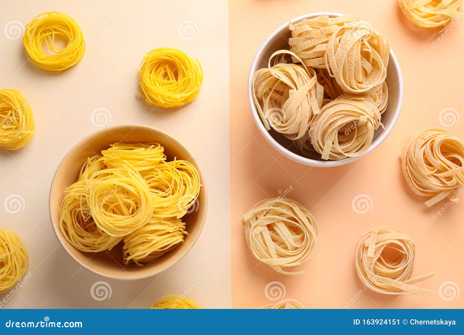 Different Types of Pasta on Color Background, Flat Lay Stock Image ...