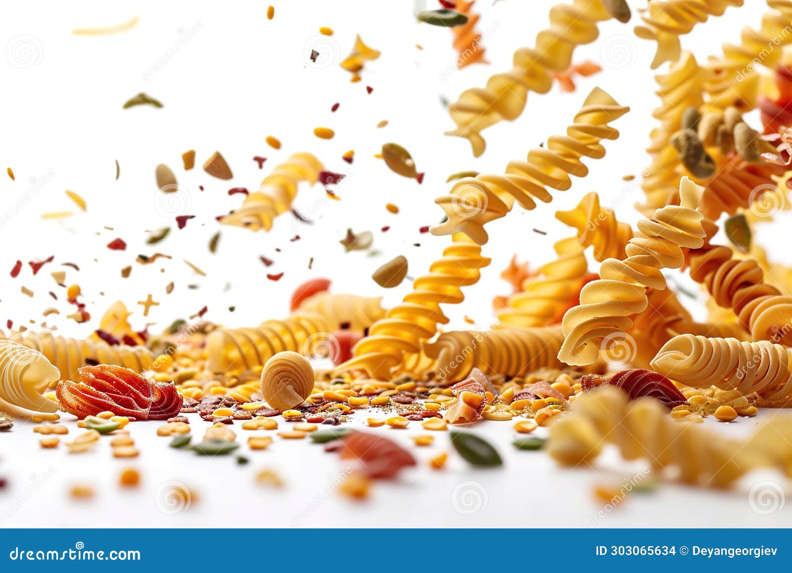 Different Types of Pasta Flying and Floating in the Air Chaotically and ...