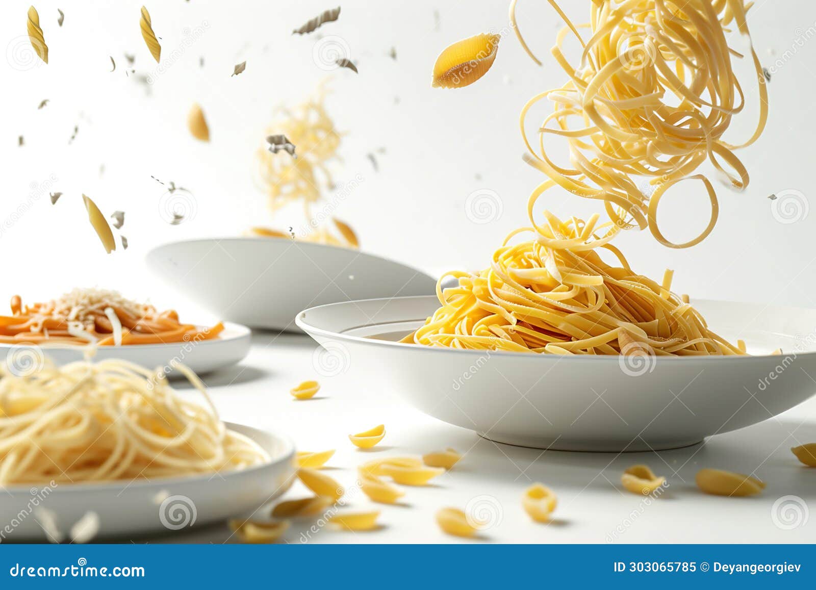 Different Types of Pasta Flying and Floating in the Air Chaotically and ...