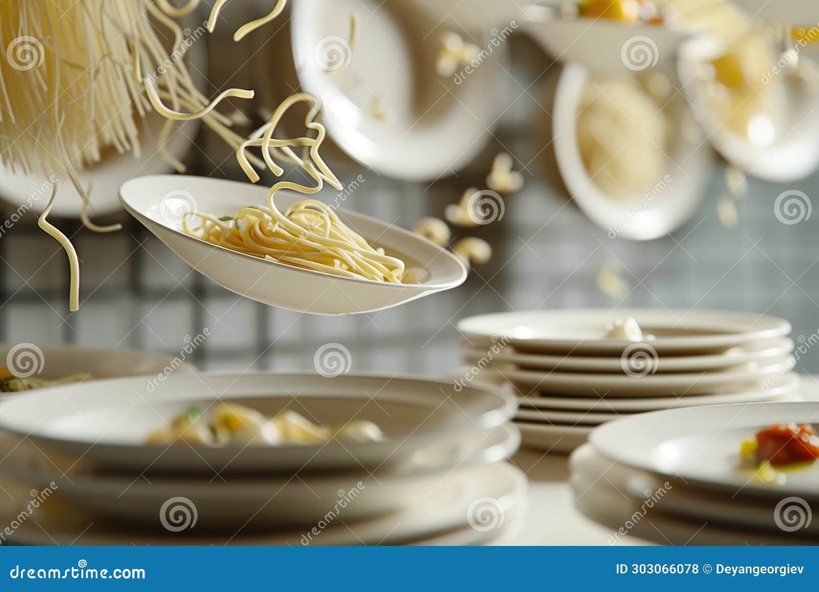 Different Types of Pasta Flying and Floating in the Air Chaotically and ...