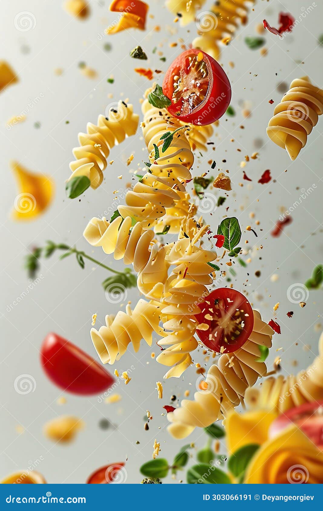 Different Types of Pasta Flying and Floating in the Air Chaotically and ...