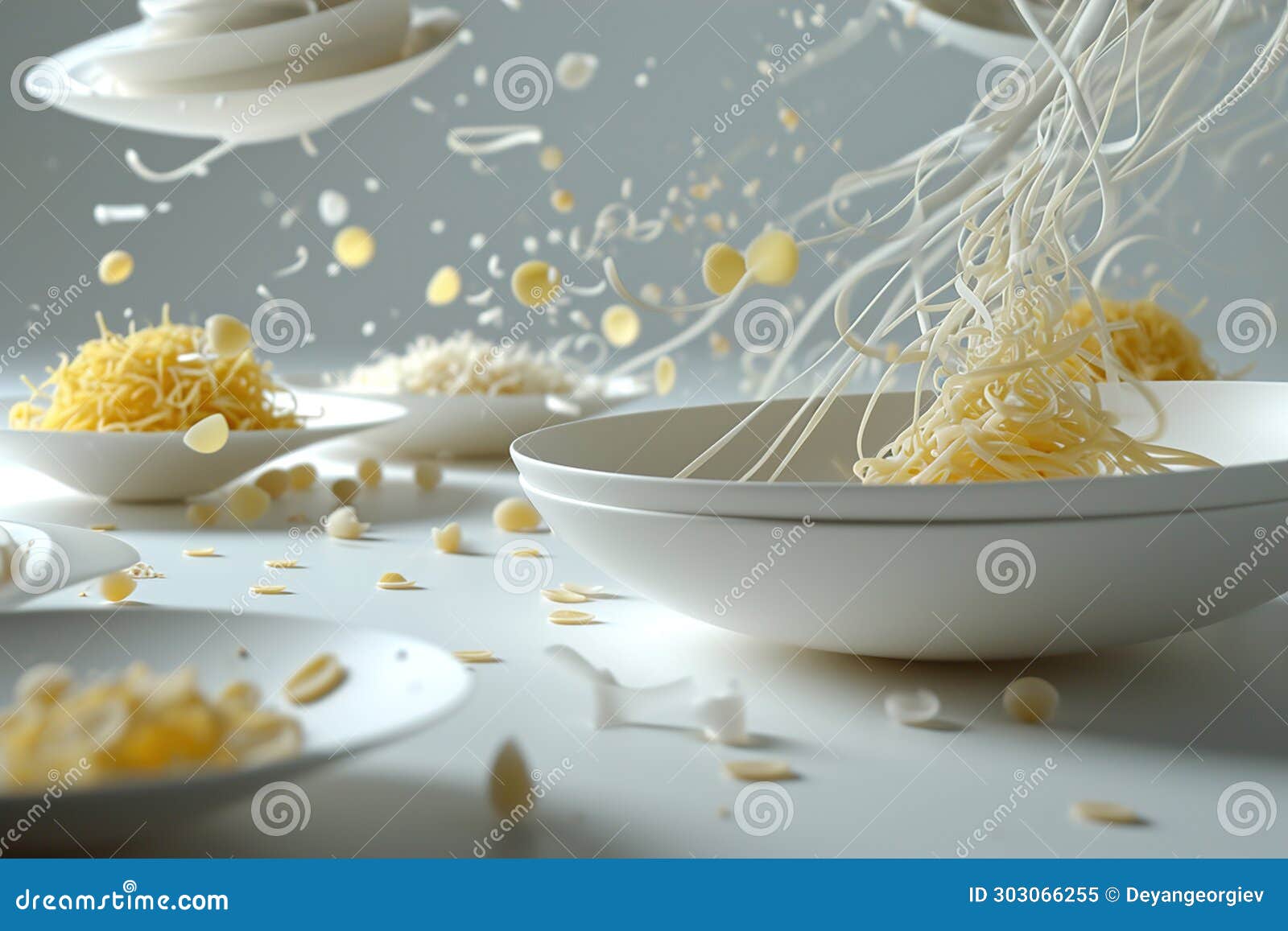 Different Types of Pasta Flying and Floating in the Air Chaotically and ...
