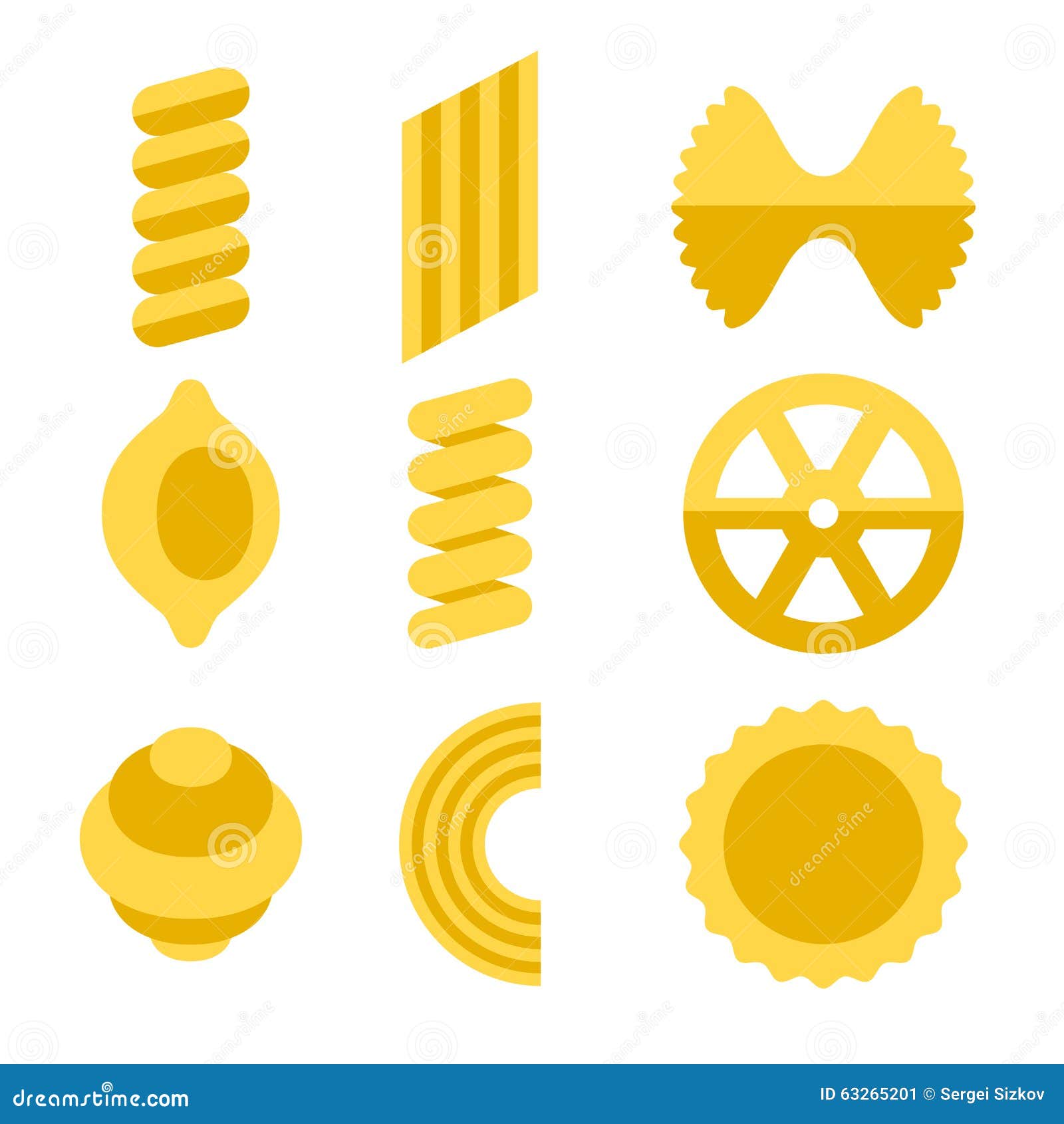 Different Types of Pasta Icons Set. Vector Stock Vector - Illustration ...