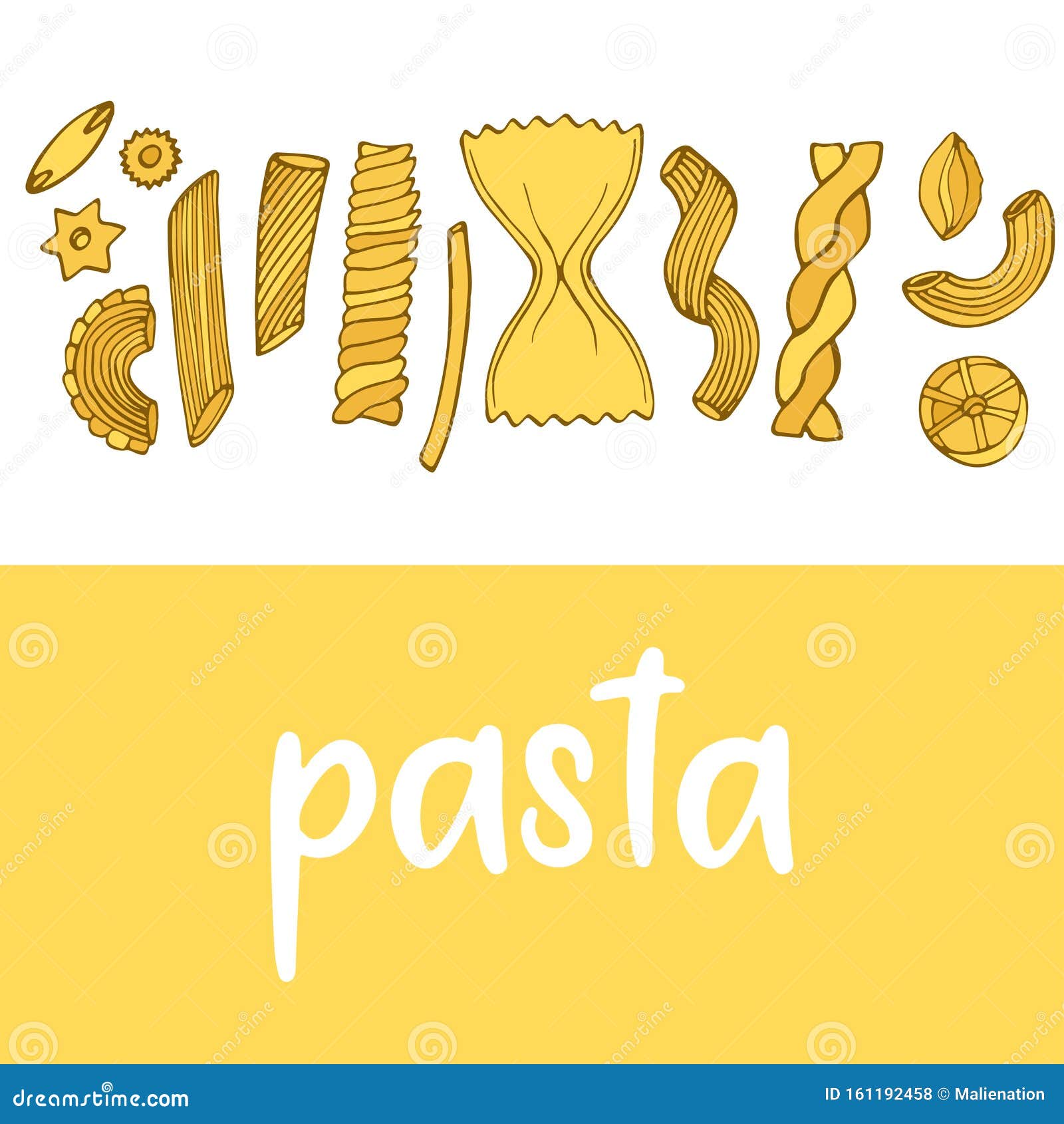 Different Types of Pasta. Isolated Italian Food for Menu Design. Stock ...