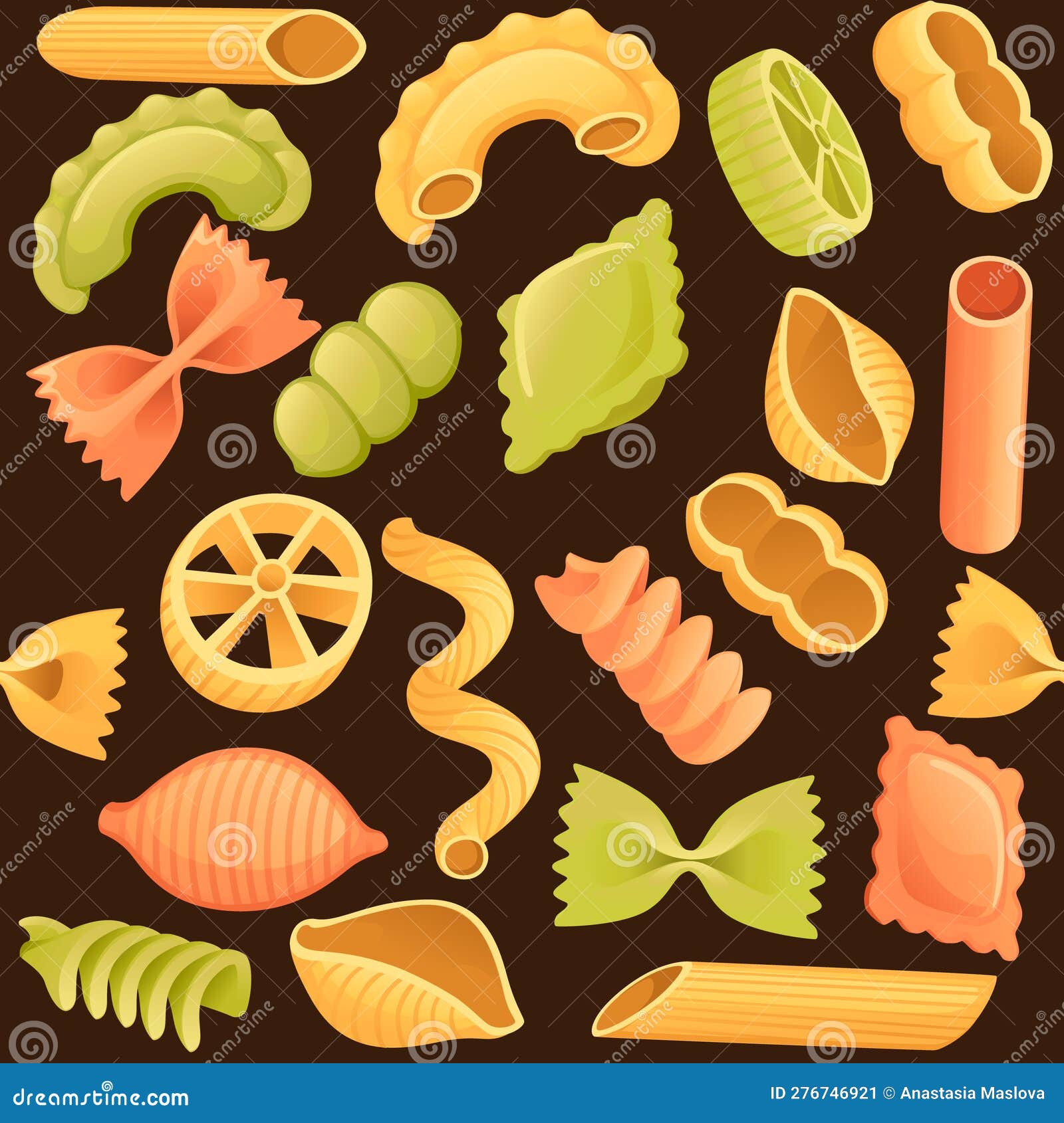 Different Types of Pasta Seamless Pattern Vector Illustration on Dark ...