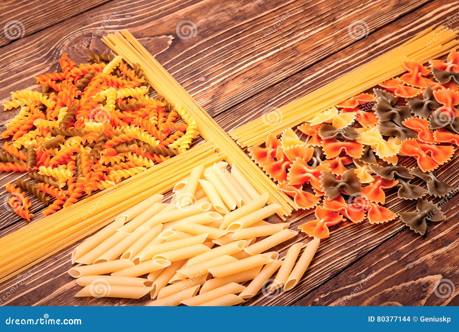 Different Types of Pasta Separated Frame of Spaghetti Lying on R Stock ...