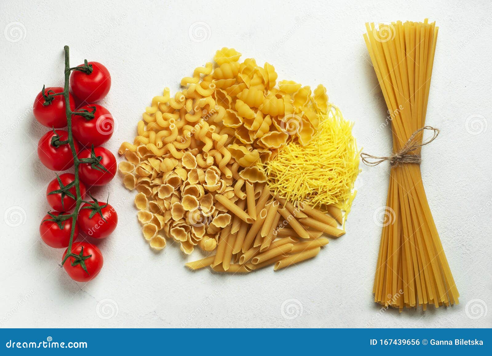 Different Types of Pasta Shells Long Noodles and Raw Spaghetti and ...