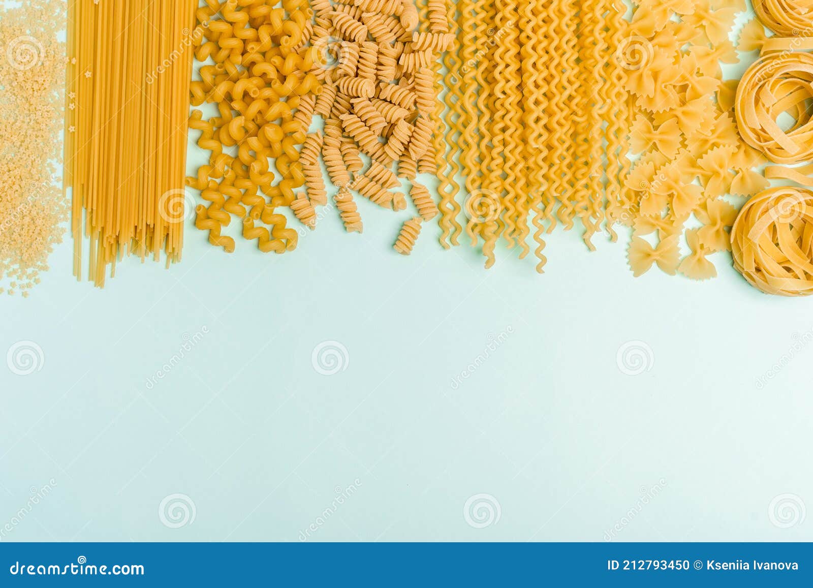 Different Types of Pasta from Wheat Varieties Laid Out in a Line on a ...
