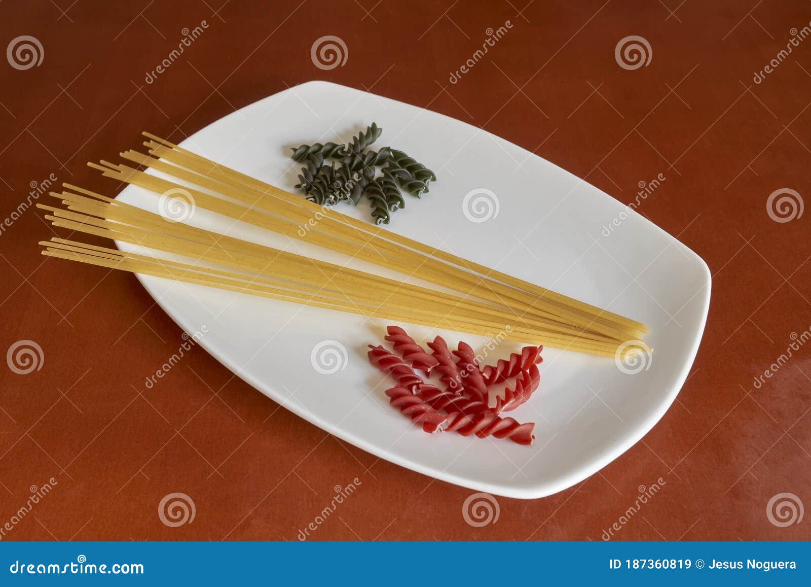 Different Types of Pasta on White Plate Stock Image - Image of foods ...