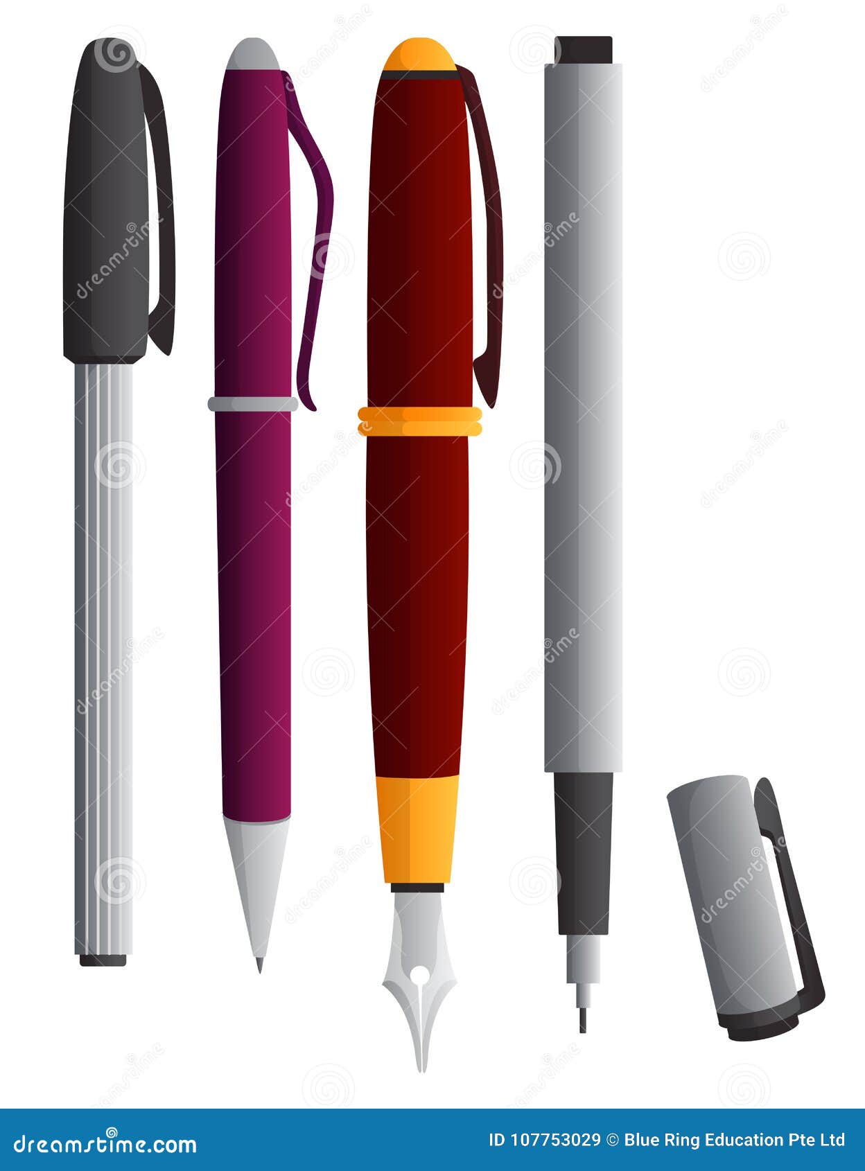 Different types of pens stock vector. Illustration of instrument ...