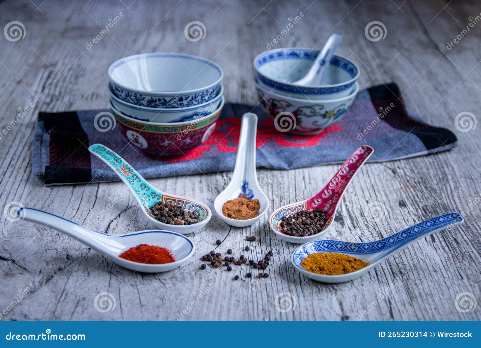 Different Types of Peppers on the Spoon in the Table Stock Photo ...