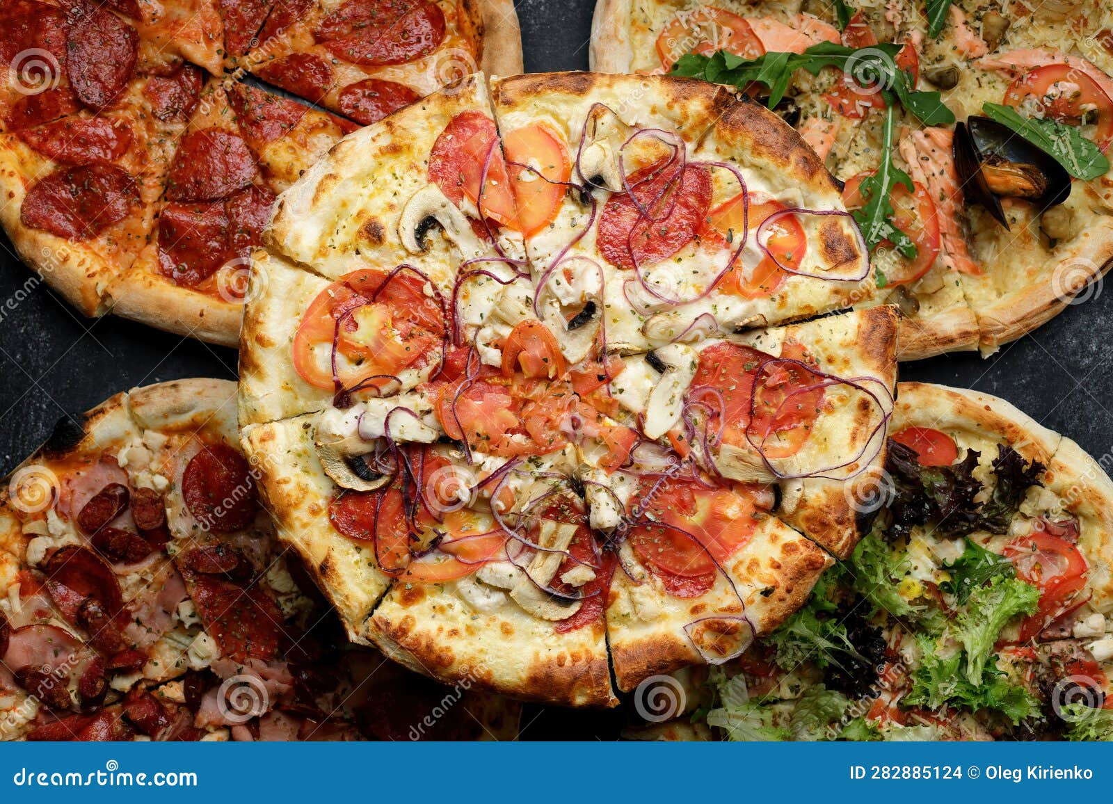 Different Types of Pizza with Different Toppings Stock Photo - Image of ...