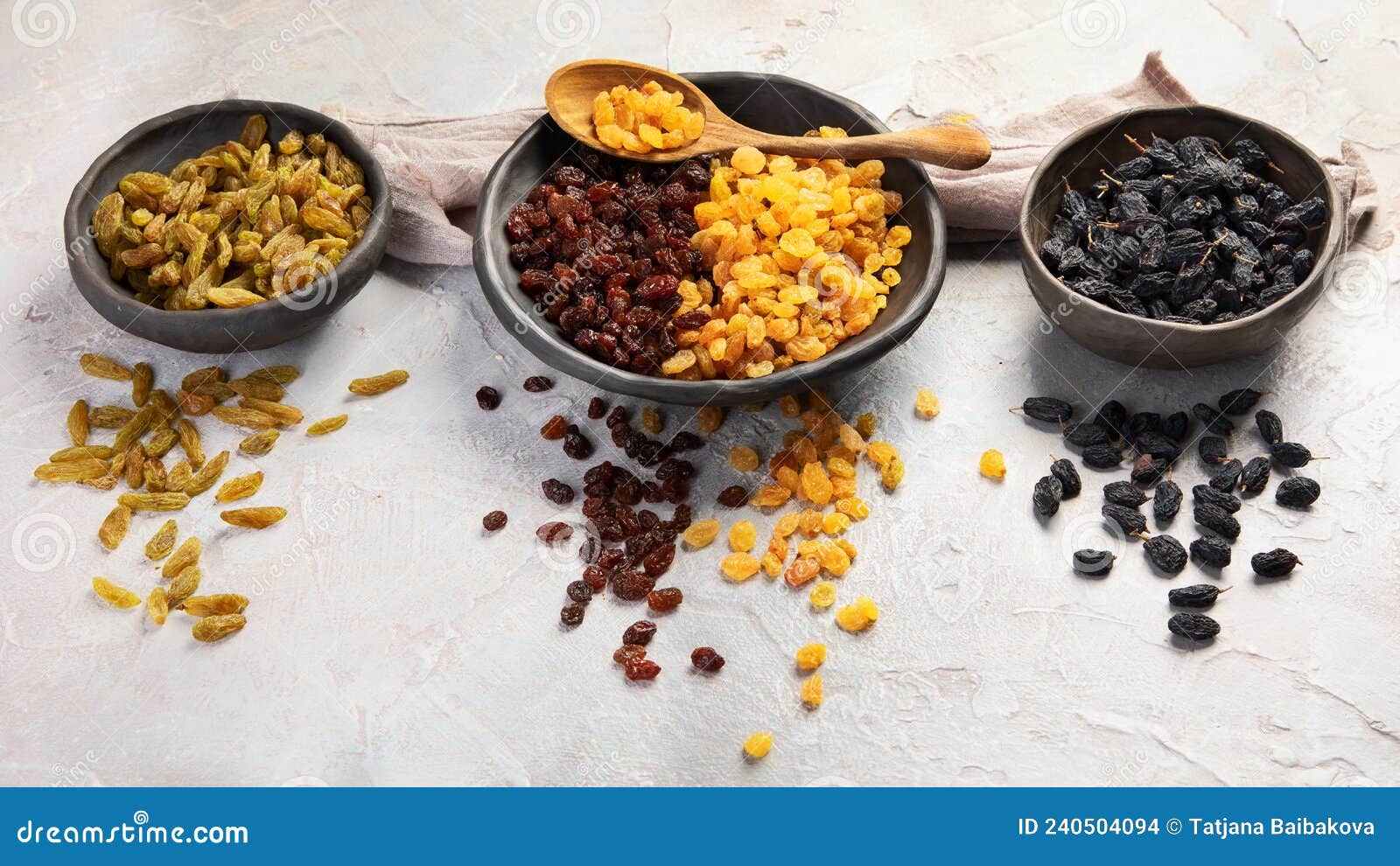 Different Types of Raisins on Light Backgroound Stock Photo - Image of ...