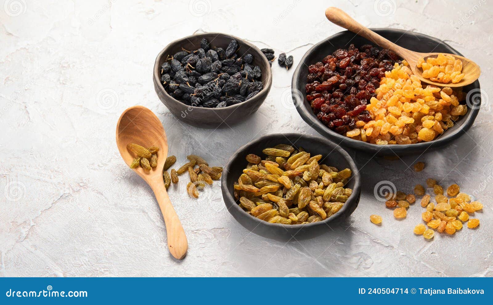 Different Types of Raisins on Light Backgroound Stock Photo - Image of ...