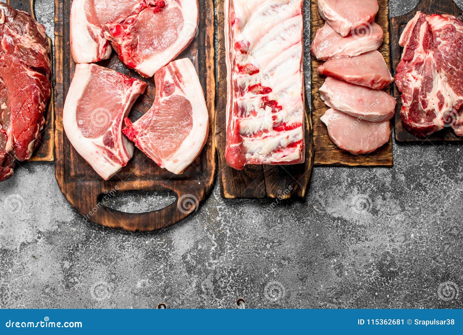 Different Types of Raw Meat on the Boards. Stock Image - Image of ...