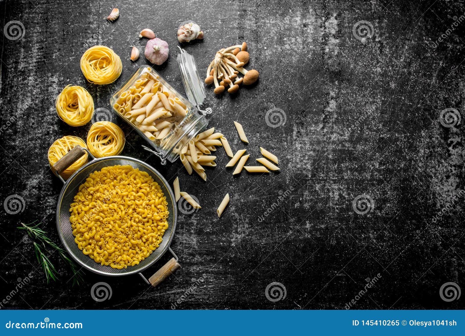 Different Types of Raw Paste in a Jar and a Colander with Mushrooms and ...