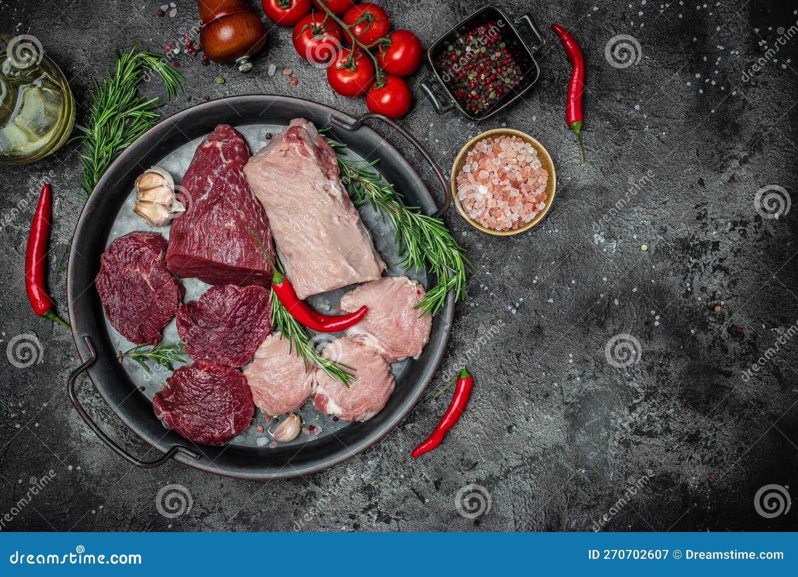Different Types of Raw Pork Meat and Beef. Banner, Menu, Recipe Place ...