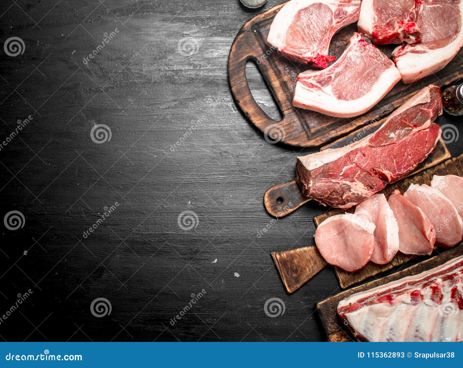 Different Types of Raw Pork Meat and Beef. Stock Image - Image of roast ...