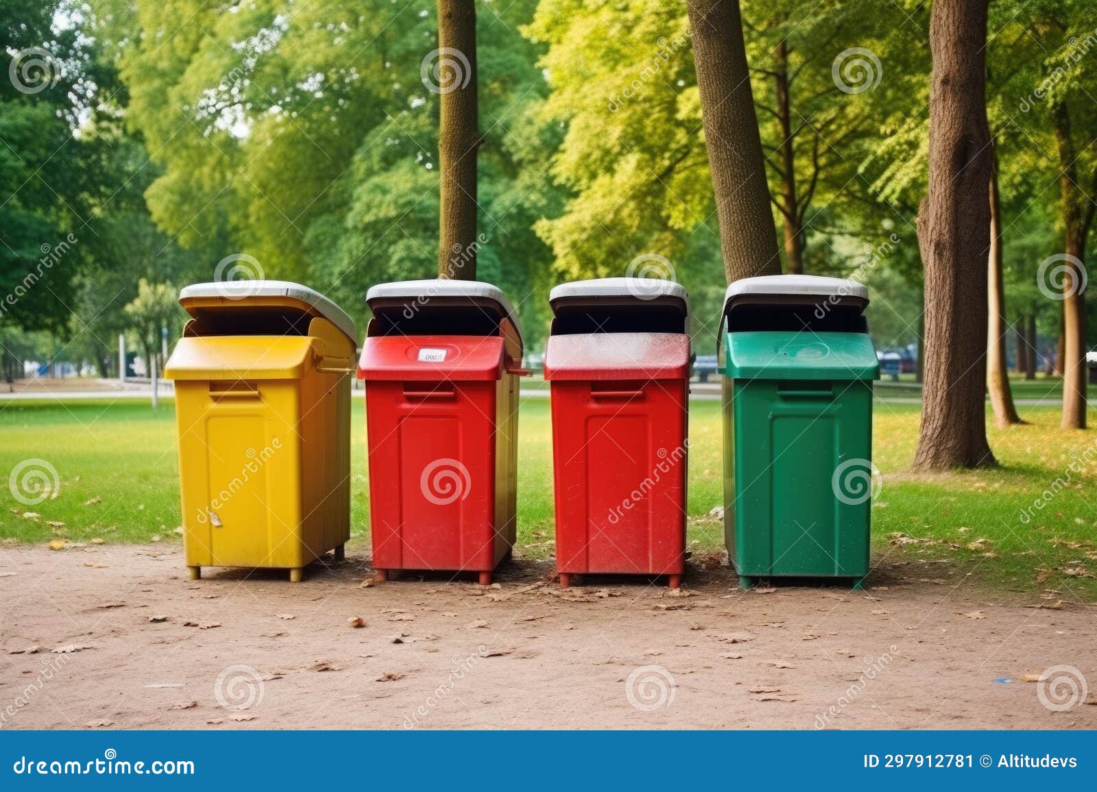 Different Types of Recycle Bins in a Park Stock Image - Image of ...