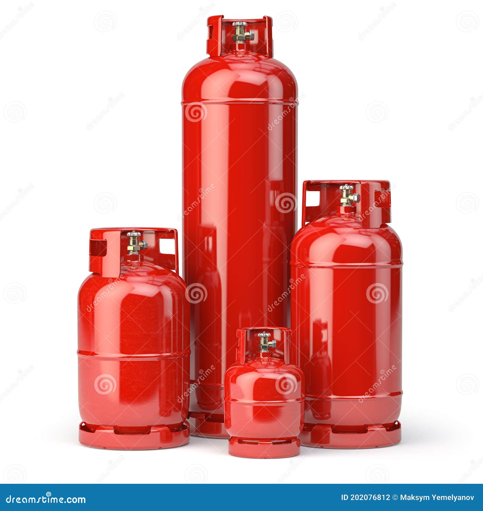 Different Types of Red Gas Bottles Isolated on White Background Stock ...