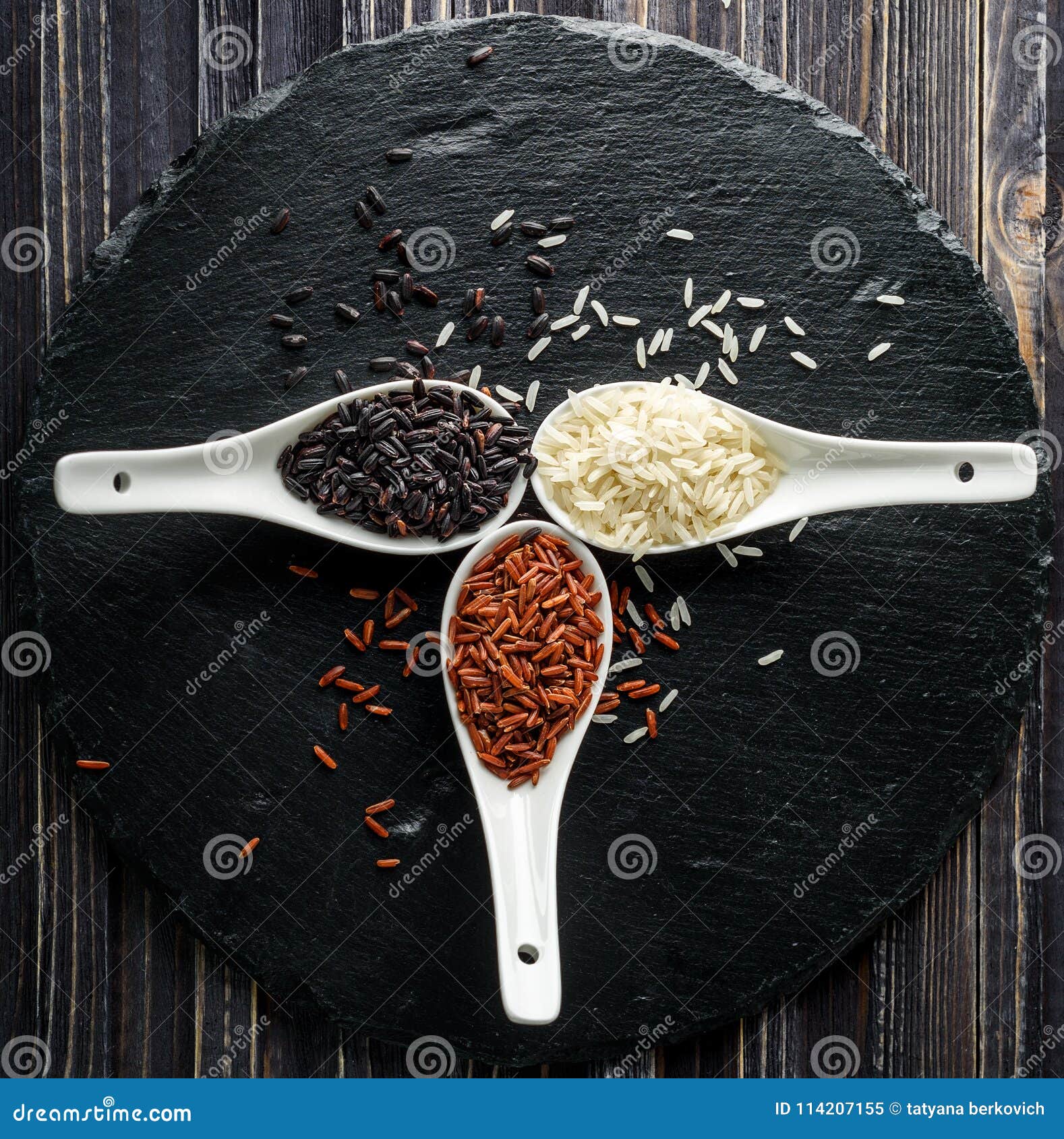 Different Types of Rice in Spoons on Black Background Stock Image ... Different Types of Rice in Spoons on Black Background Stock Image ...