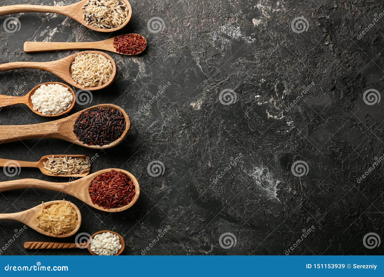 Different Types of Rice in Spoons on Grey Background Stock Image ... Different Types of Rice in Spoons on Grey Background Stock Image ...