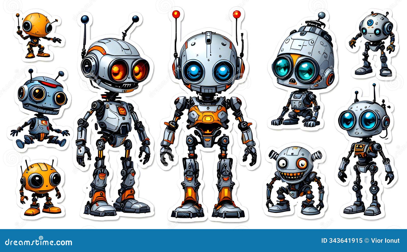 Different Types of Robots with Different Colors Stikers Isolated on ...