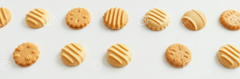 Different Types of Round Cookies Arranged Neatly on a White Surface ...