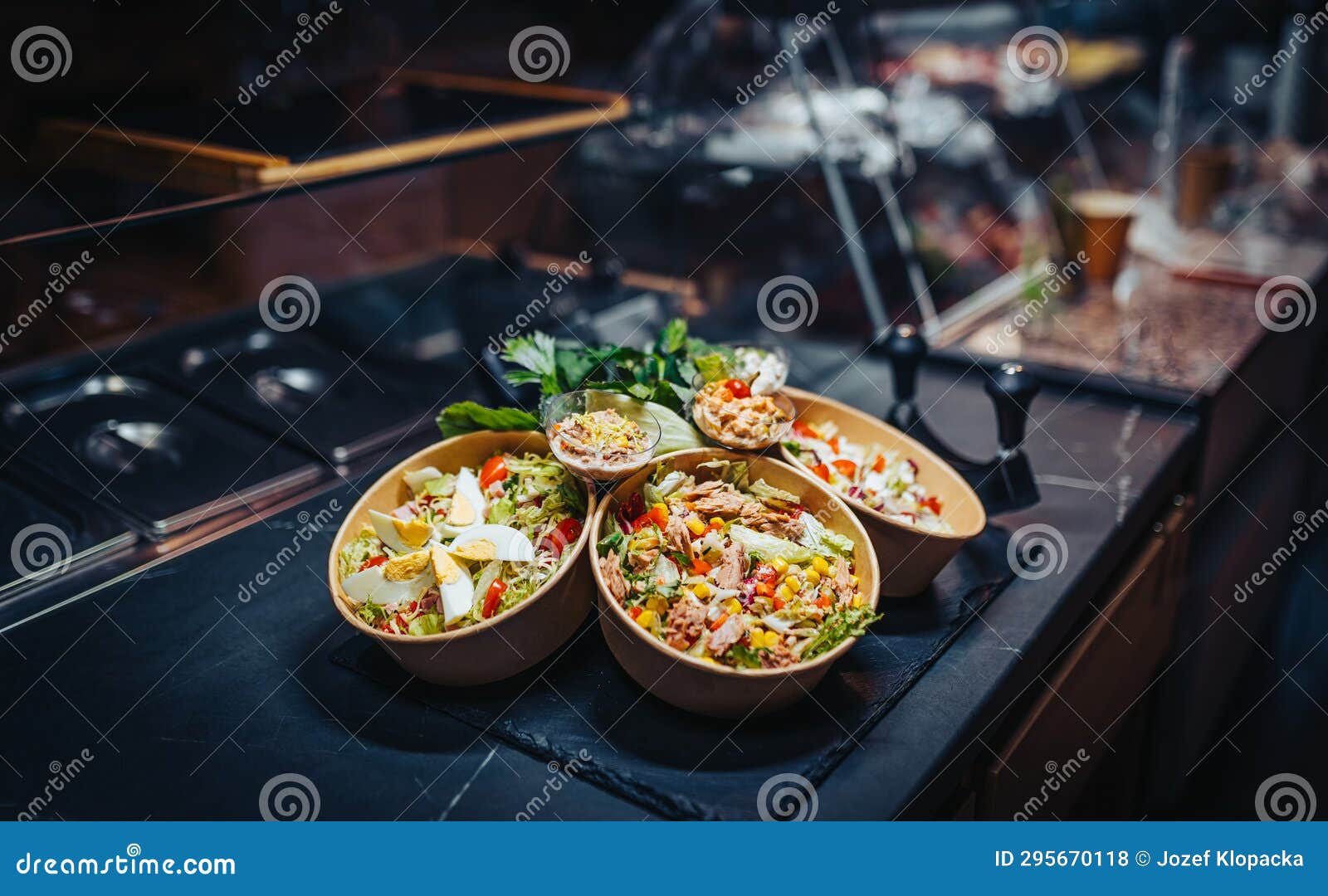 Different Types of Salads in a Bowl on a Table in a Restaurant. Stock ...