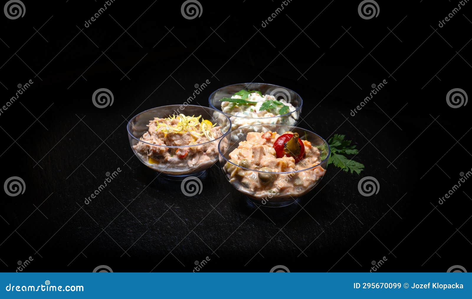 Different Types of Salads in a Glass Bowl on a Black Background. Stock ...