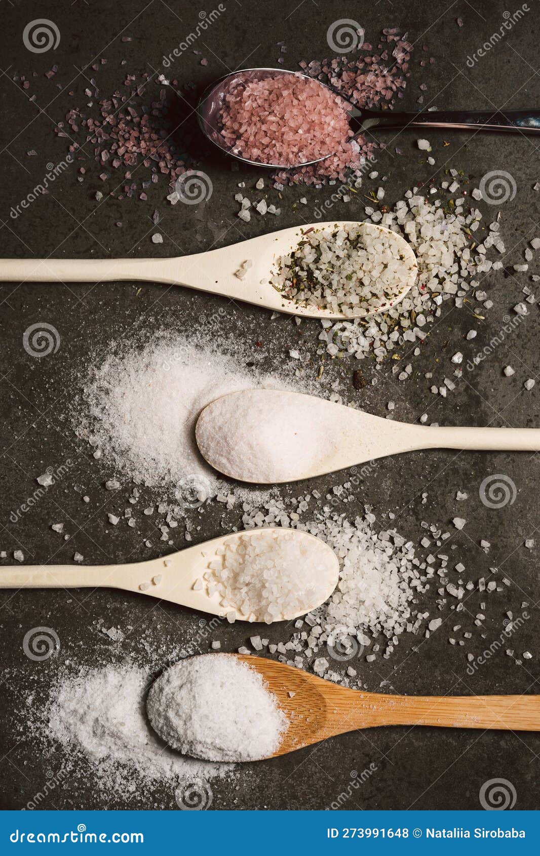 Different types of salt stock photo. Image of spoon - 273991648