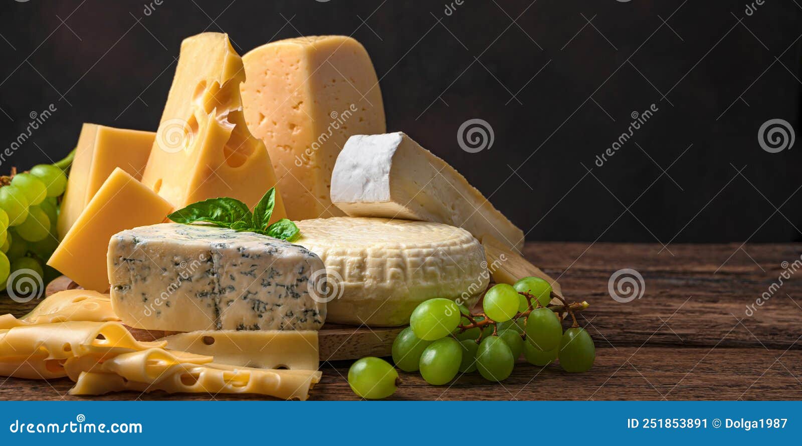 Set Or Assortment Cheeses. Camembert, Blue Cheese And Brie Cheese With ...