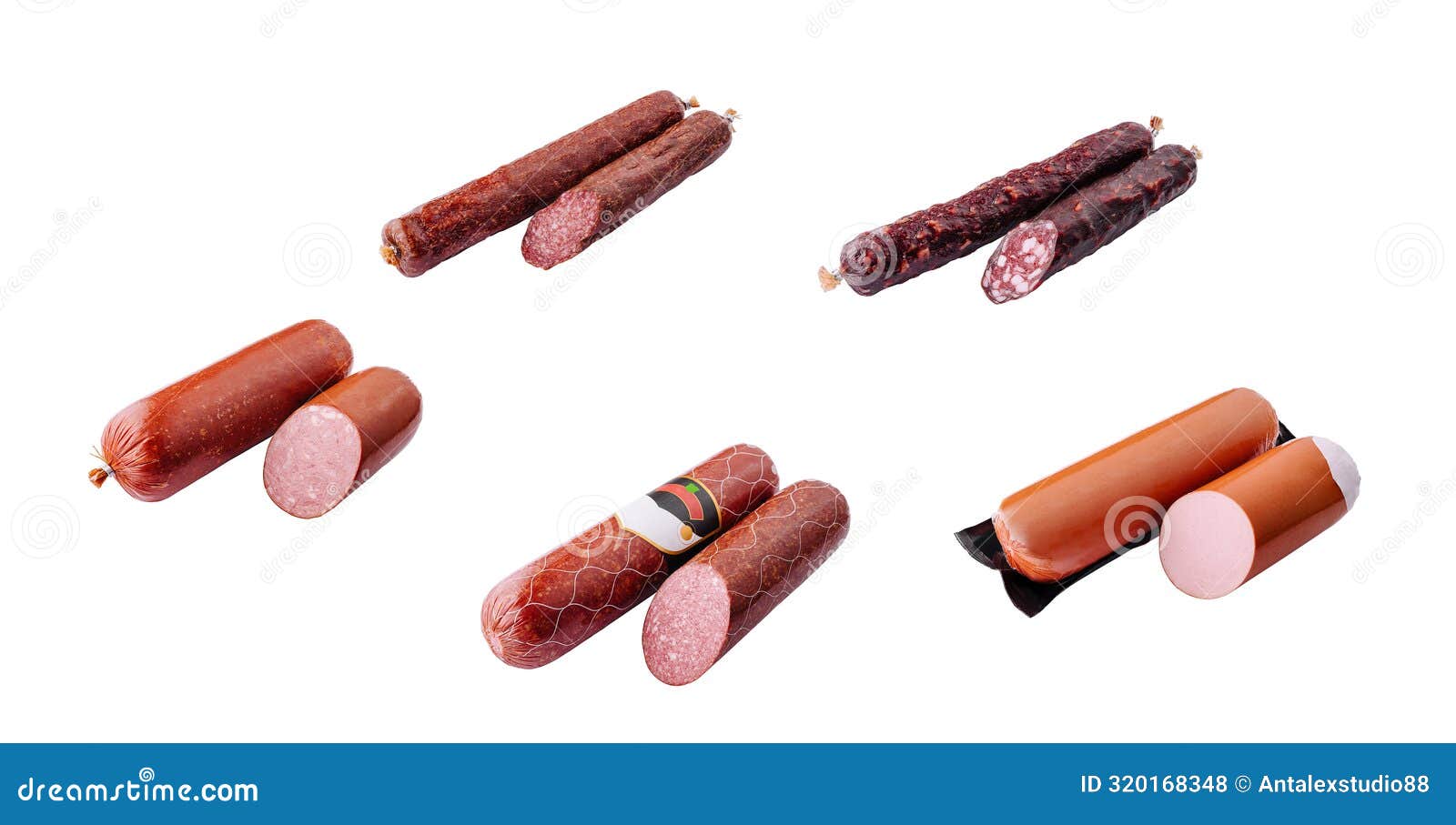 Different Types Sausages Isolated on White Stock Photo - Image of ...