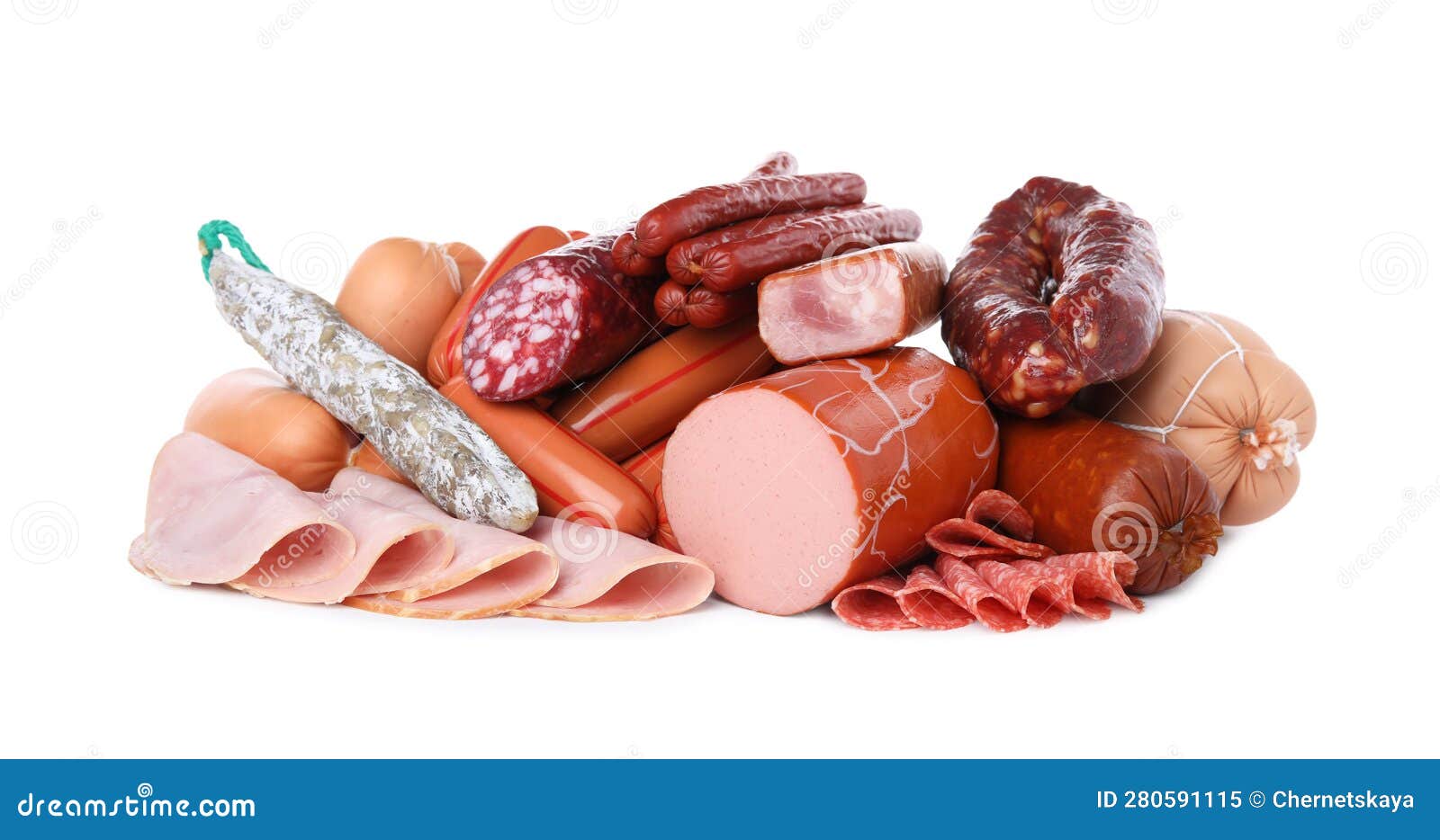 Different Types of Sausages Isolated on White Stock Image - Image of ...