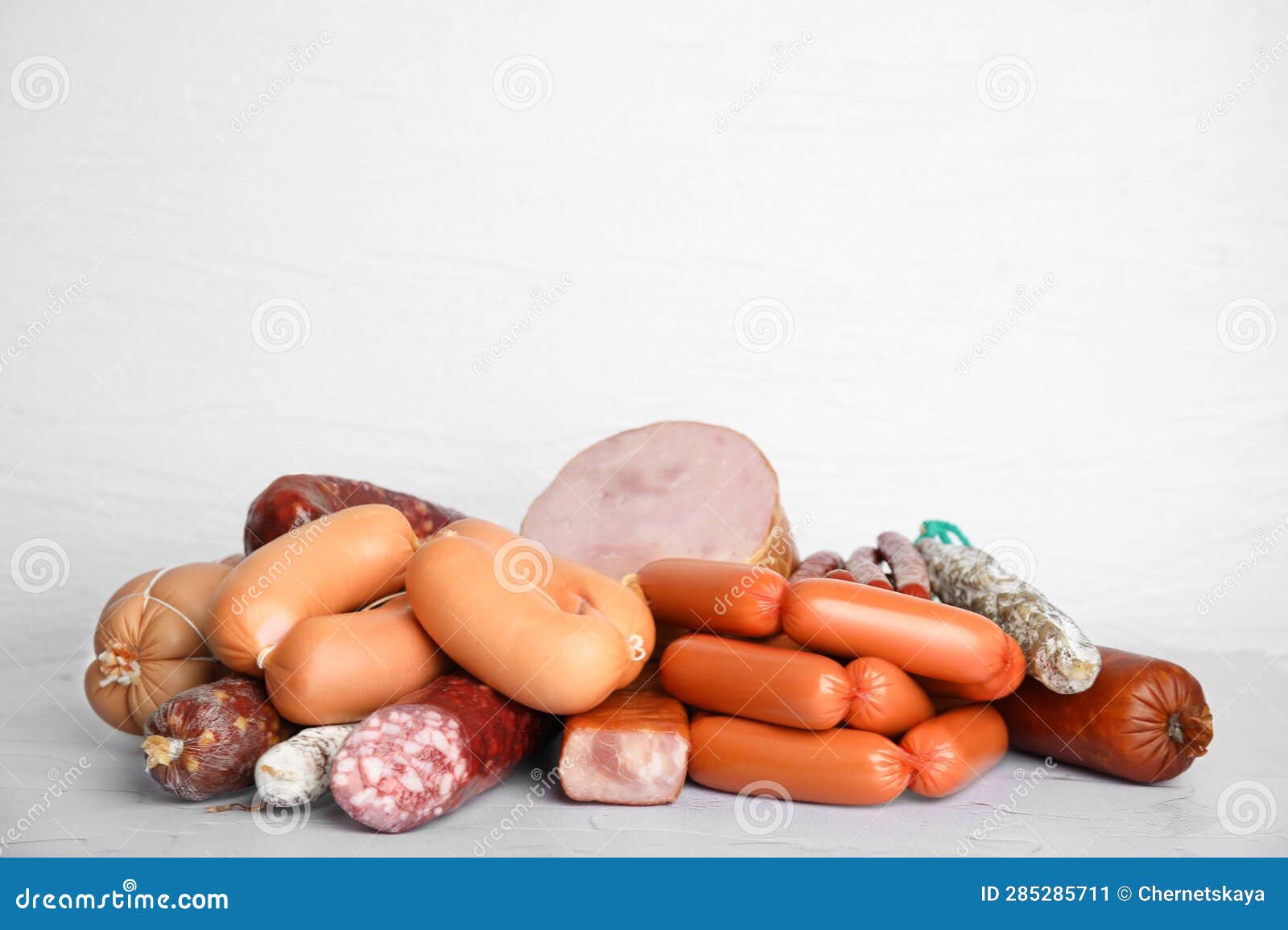 Different Types of Sausages on Light Table Stock Image - Image of beef ...