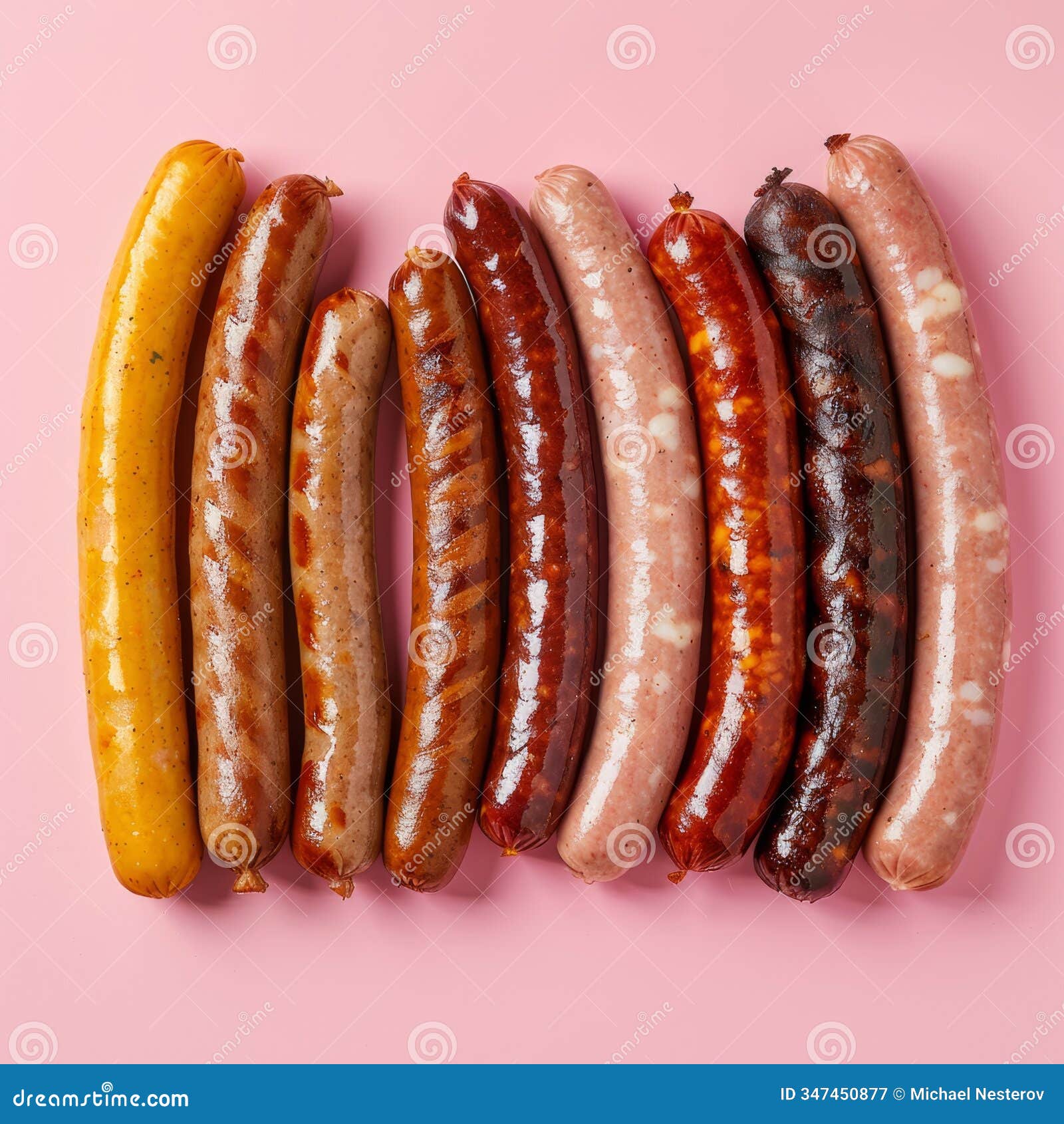 Different Types of Sausages on a Pink Background Stock Image - Image of ...