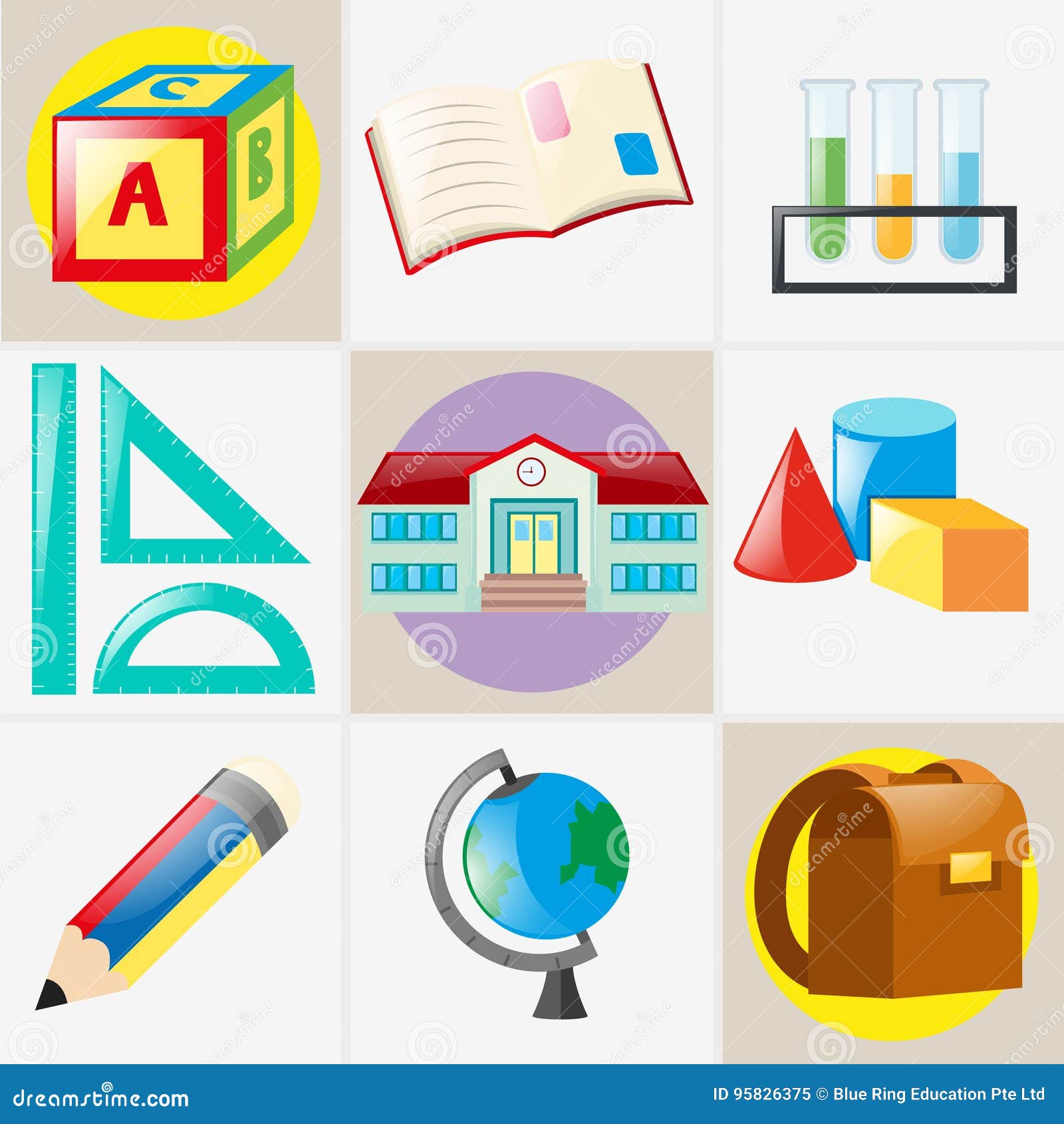 School Materials Vector Set With Coloring Pens, Notebook And Office ...