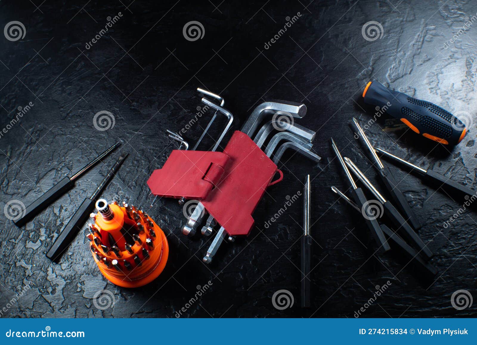 Different Types of Screwdrivers and Hex Keys. Working Instruments for ...