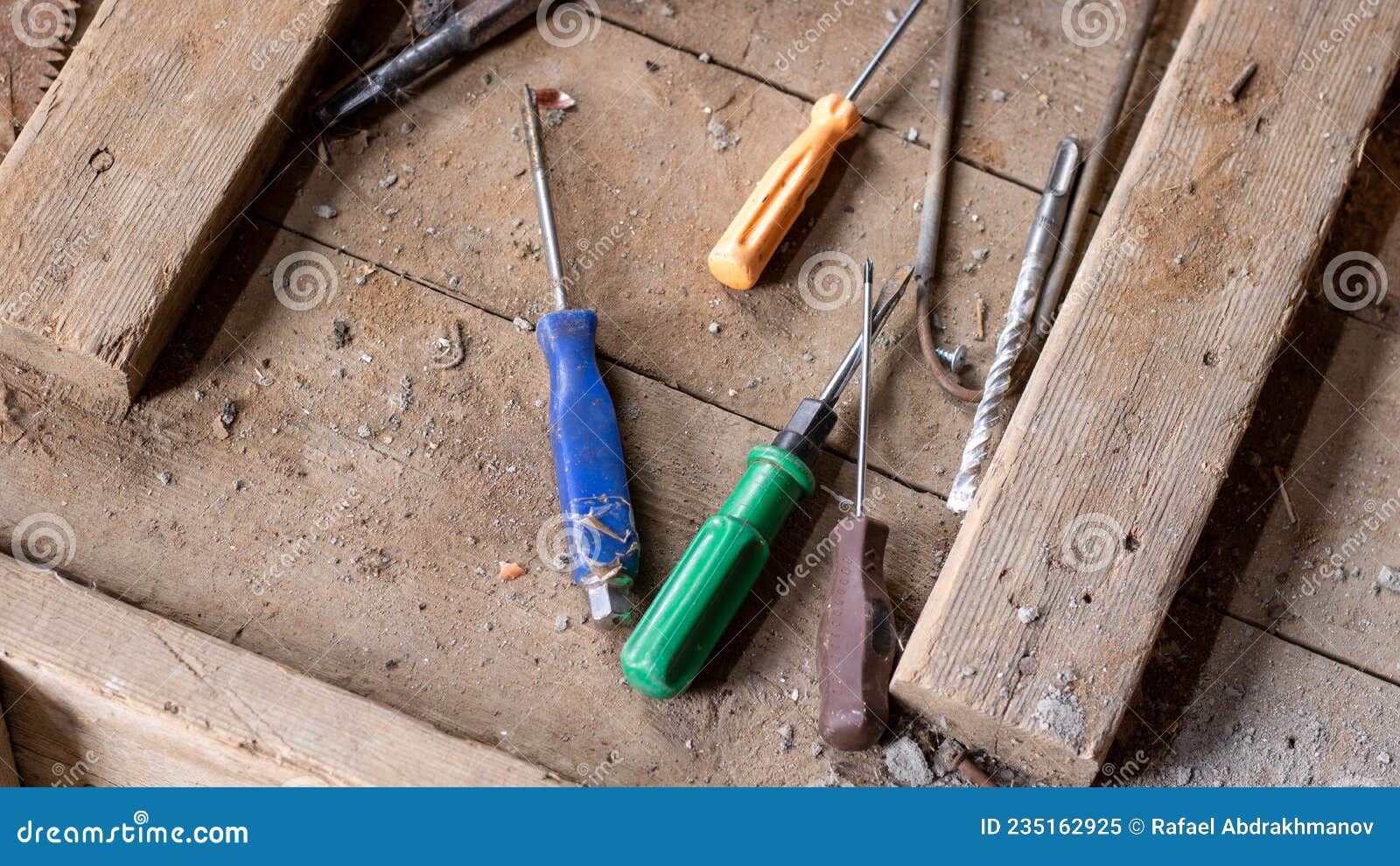 Different Types of Screwdrivers Kit on the Table. Mechanic`s Workplace ...