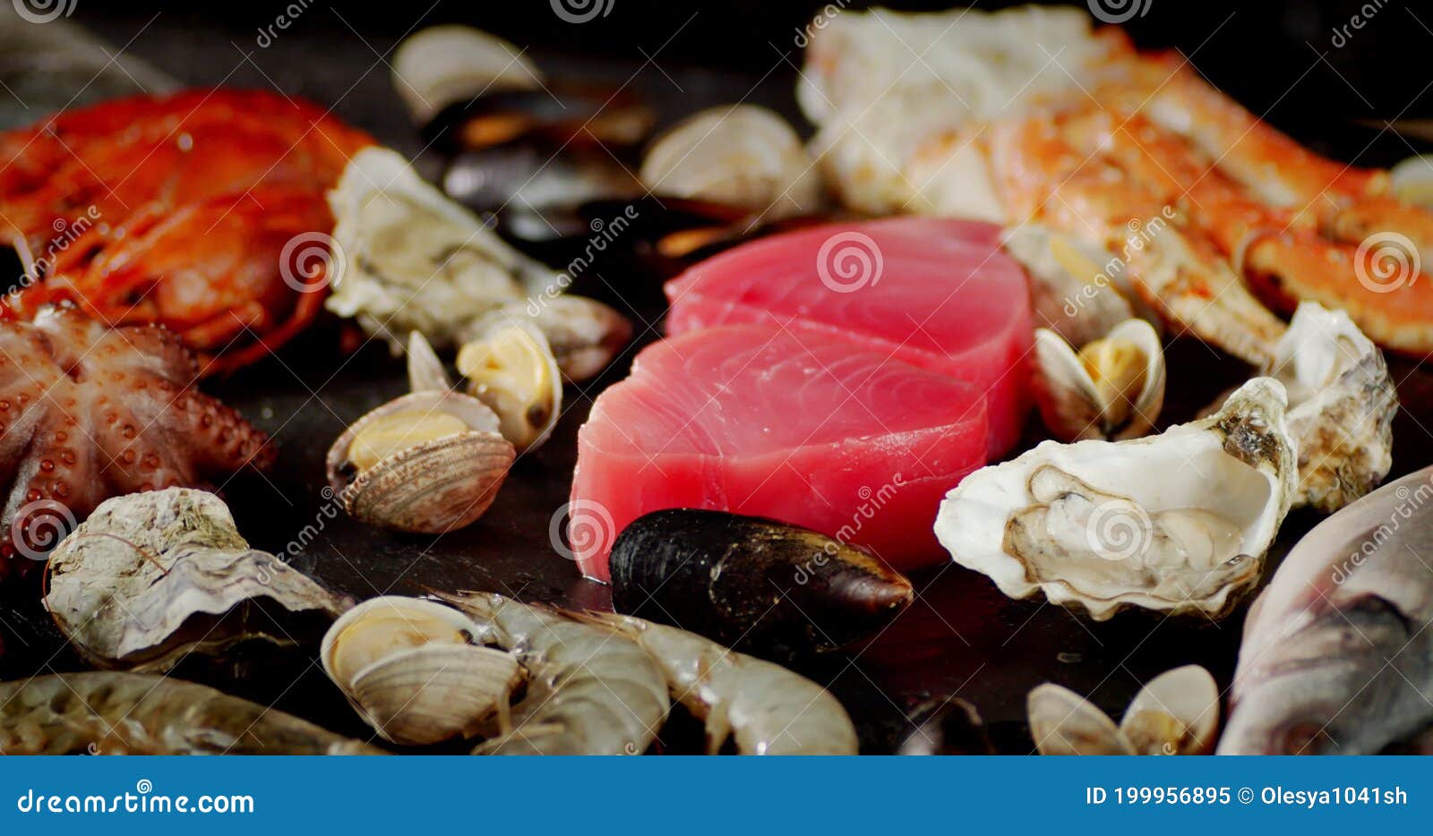 Different Types of Seafood Slowly Rotate on the Table. Stock Video ...