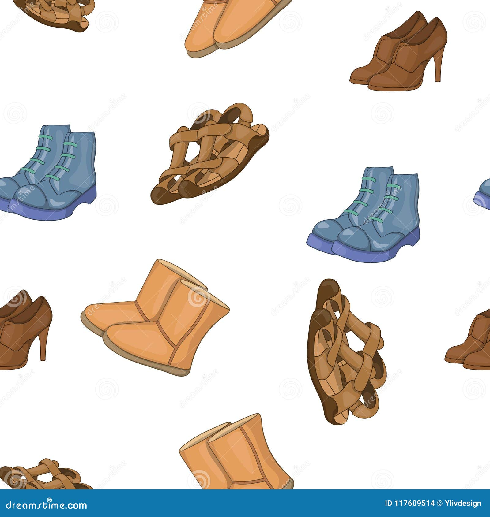 Different Types of Shoes Pattern, Cartoon Style Stock Vector ...